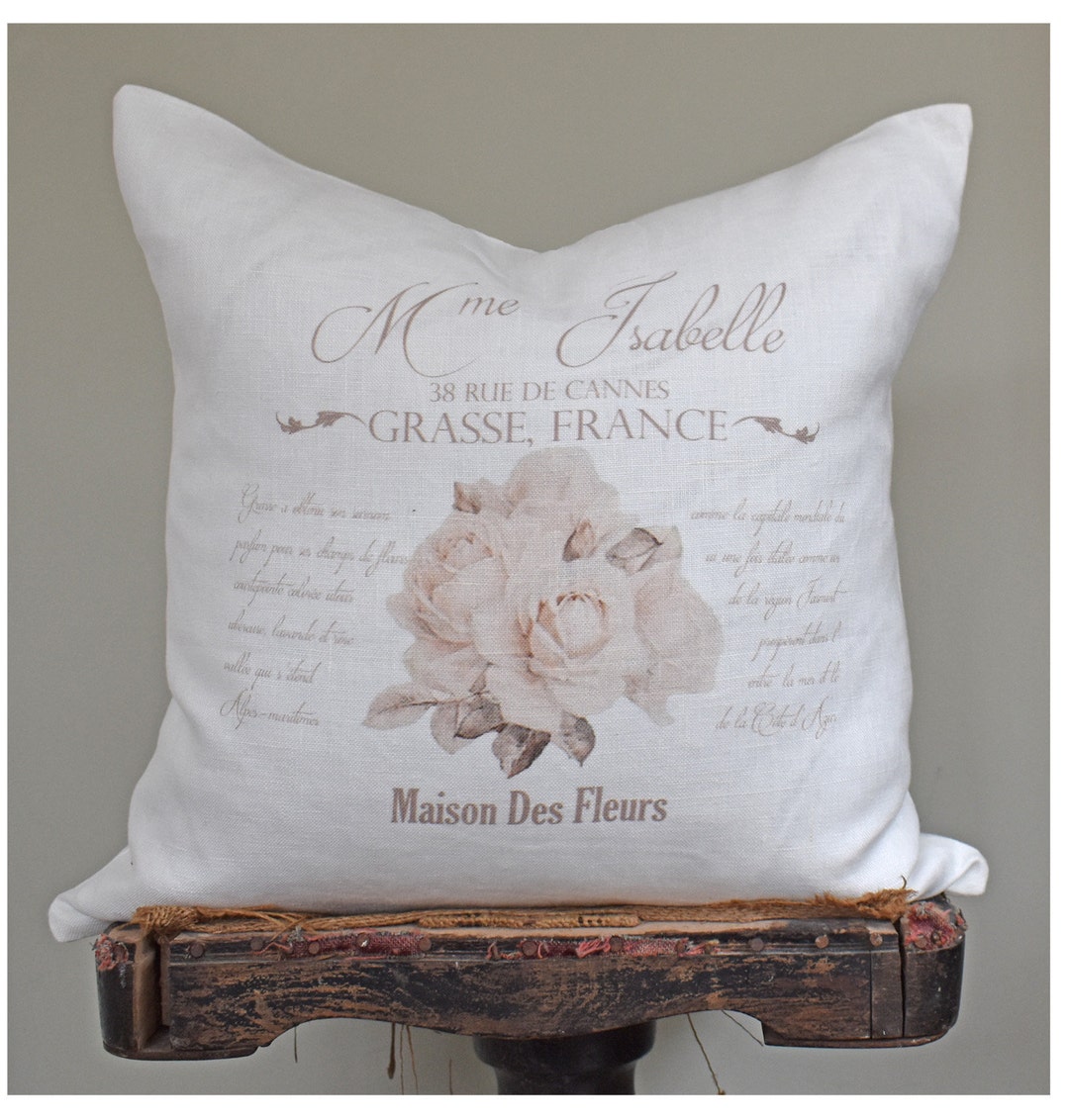 French Linen Pillow Cover, Shabby French Country Personalized Gift ...