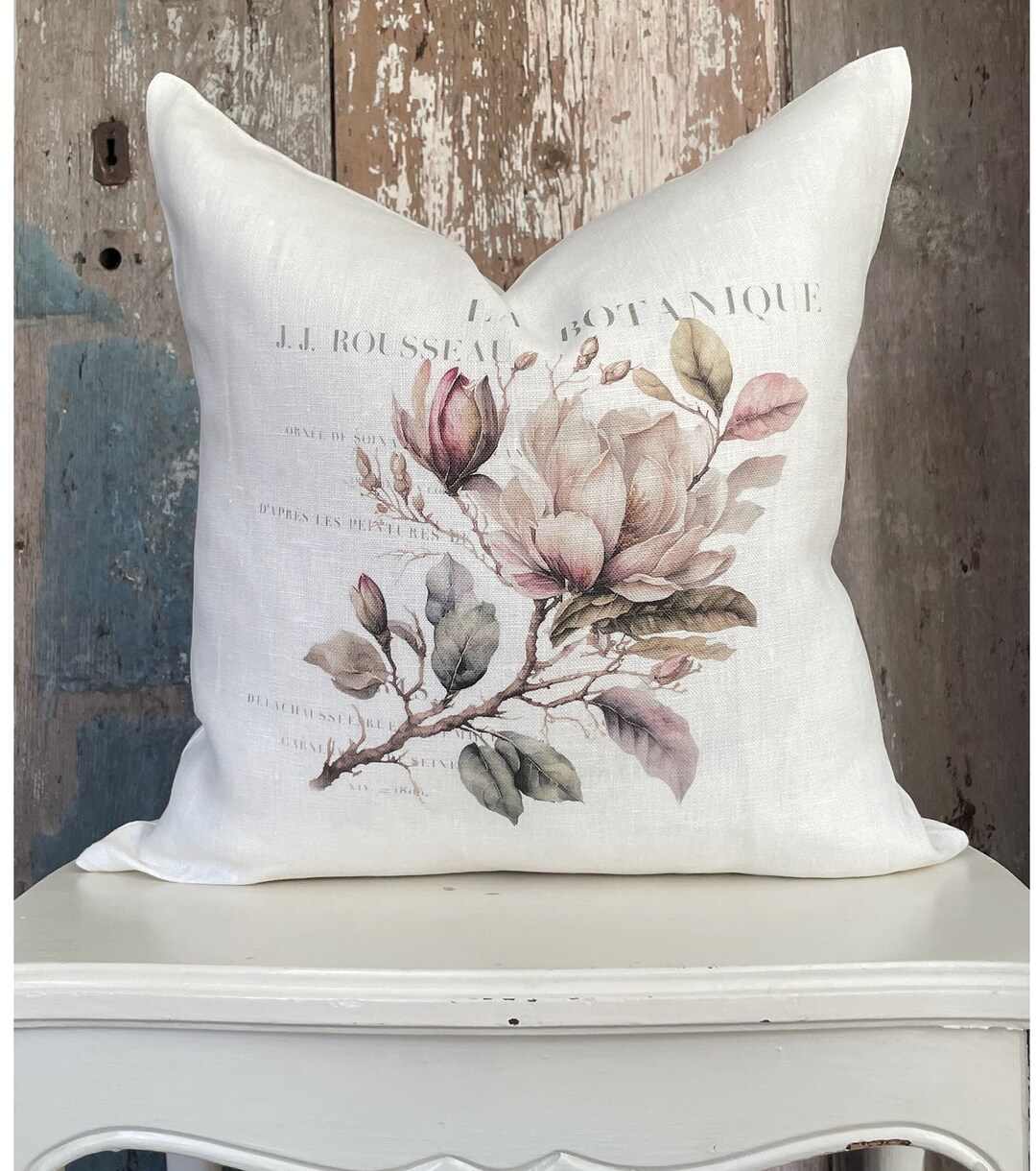 French Cottage Magnolia Linen Pillow Cover, Shabby French Country ...