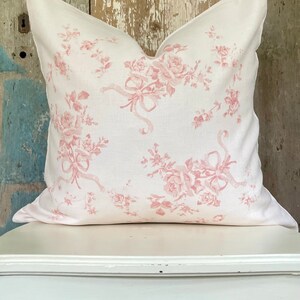 Blush Pink Linen Bows and Roses Pillow Cover, Shabby French Country ...