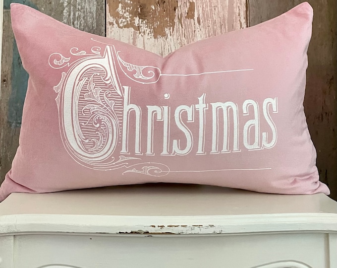 Pink Christmas Velvet Pillow Lumbar Cover, Shabby Cottage Chic Holiday ...