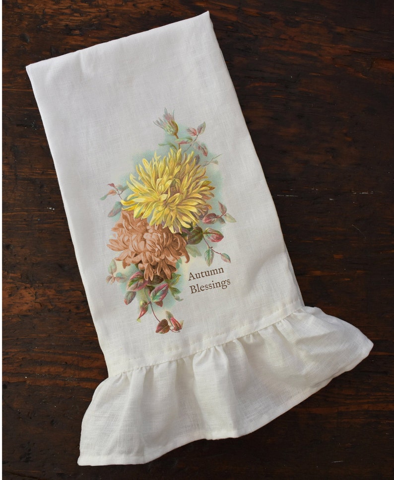 Fall Mum Ruffle Tea Towel Autumn Farmhouse Kitchen - Etsy