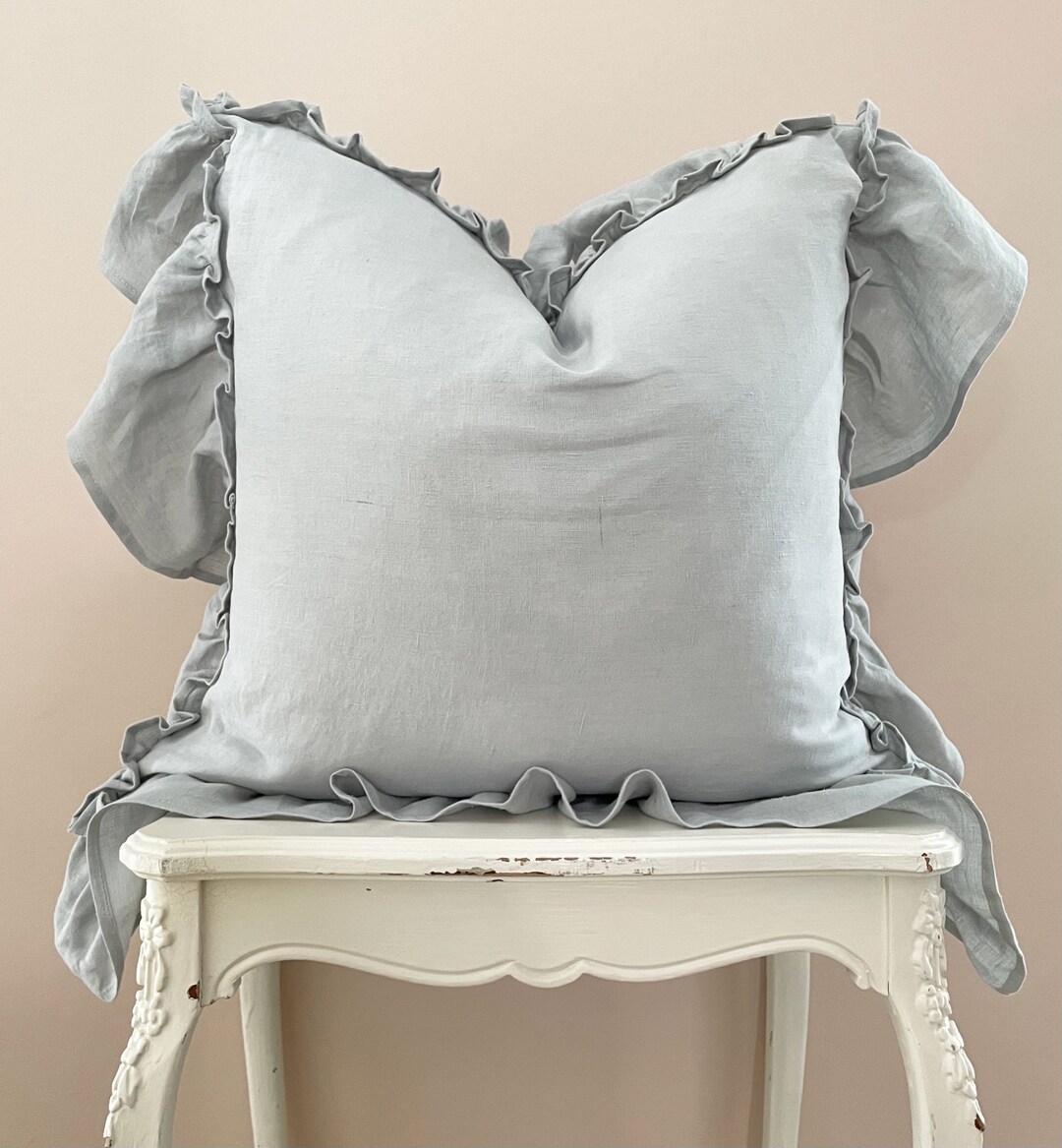 Solid Grey Ruffle Pillow Cover, Shabby French Country Linen Cushion ...