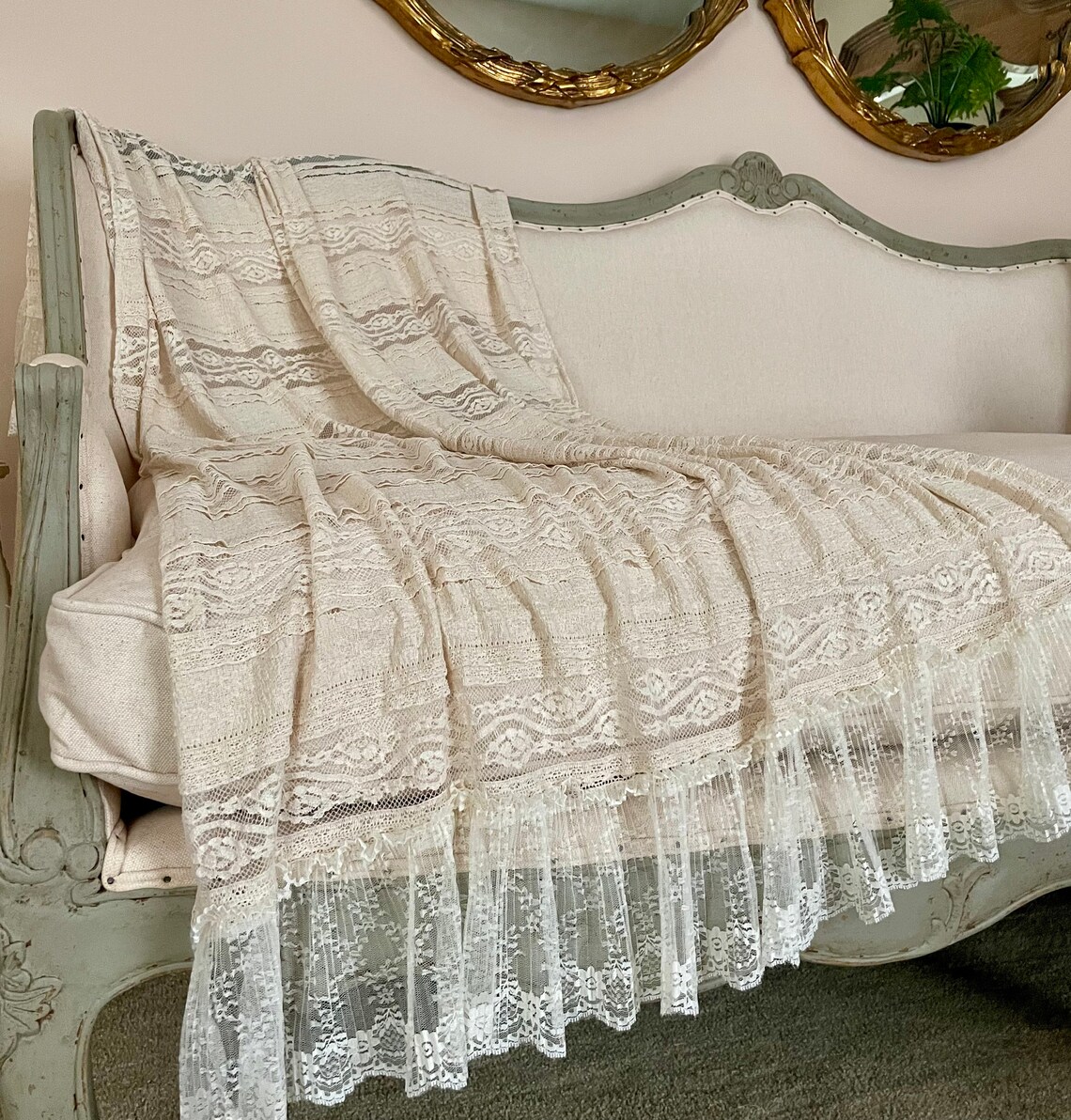 Ivory Ruffle Lace Throw, Elegant Photography Prop, Cottage Chic Blanket ...