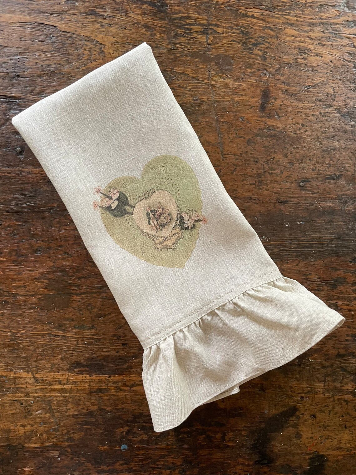 Victorian Heart Ruffle Linen Tea Towel Valentine's Day - Etsy