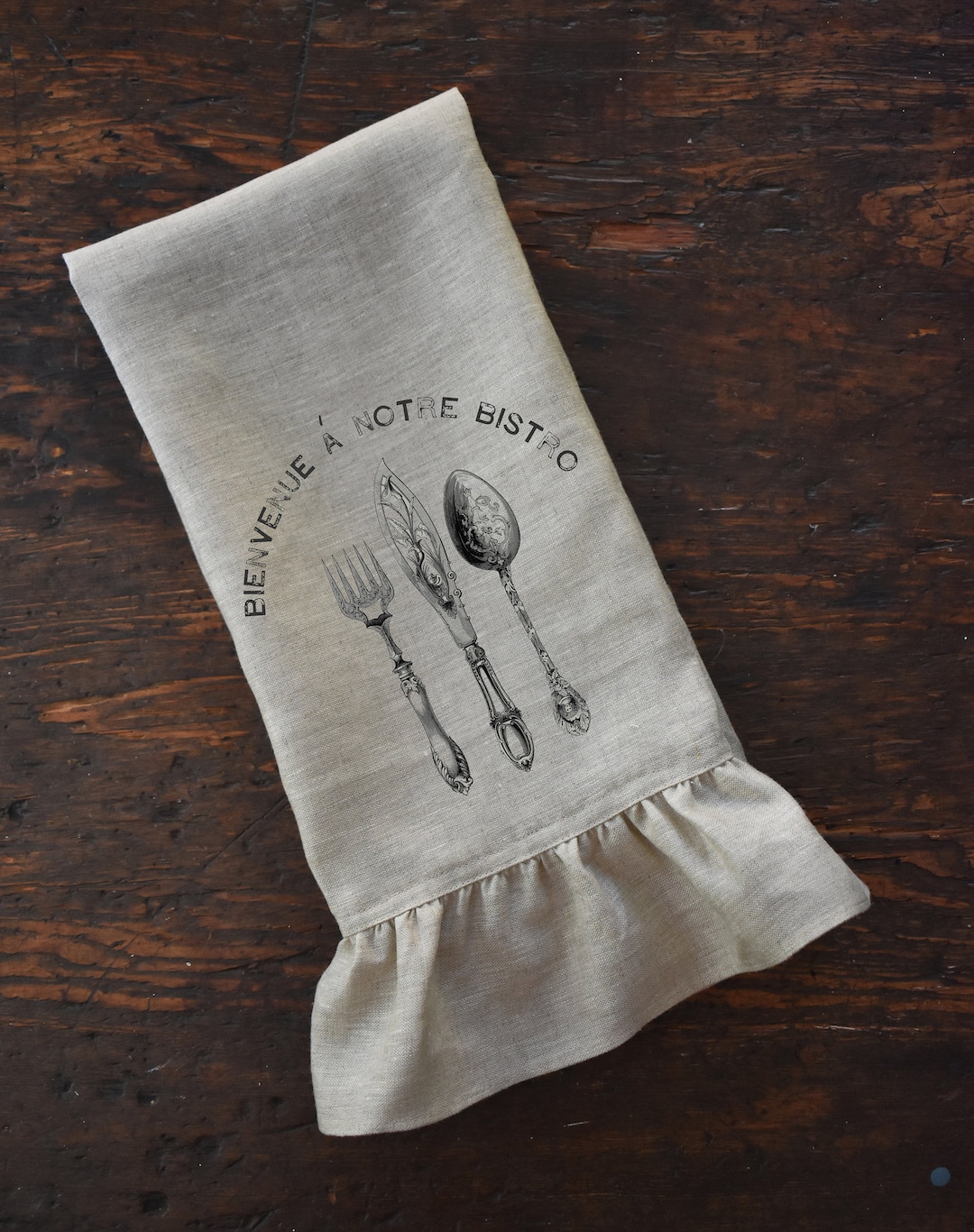 French Linen Ruffle Tea Towel, Welcome Dishtowel, Shabby French Country ...