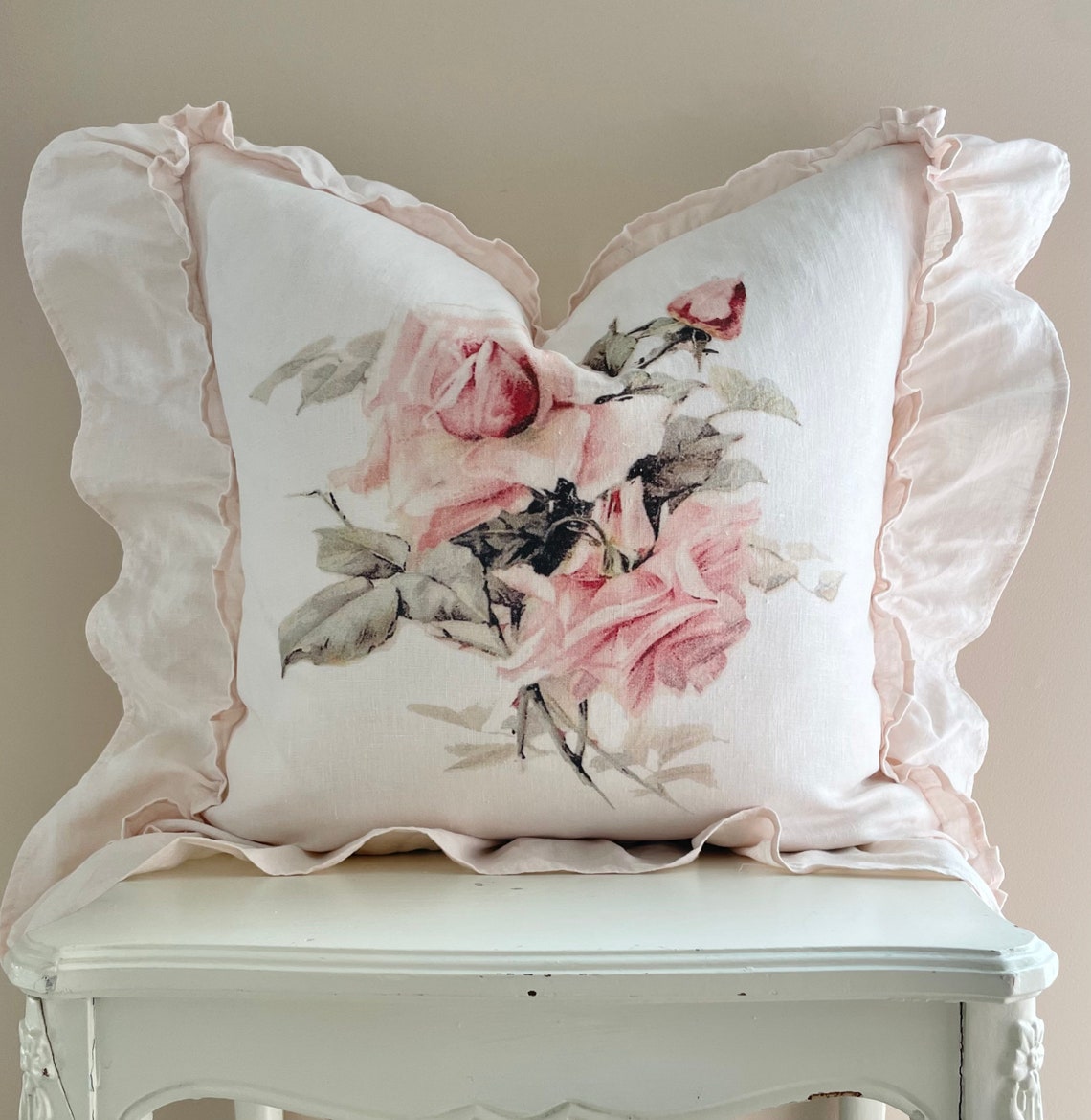 Blush Pink Rose Ruffle Pillow Cover French Country Cushion - Etsy