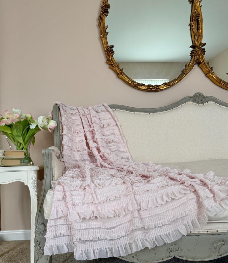 Sheer Ruffle Throw, Shabby Cottage Chic Ruffled Blanket, Romantic ...
