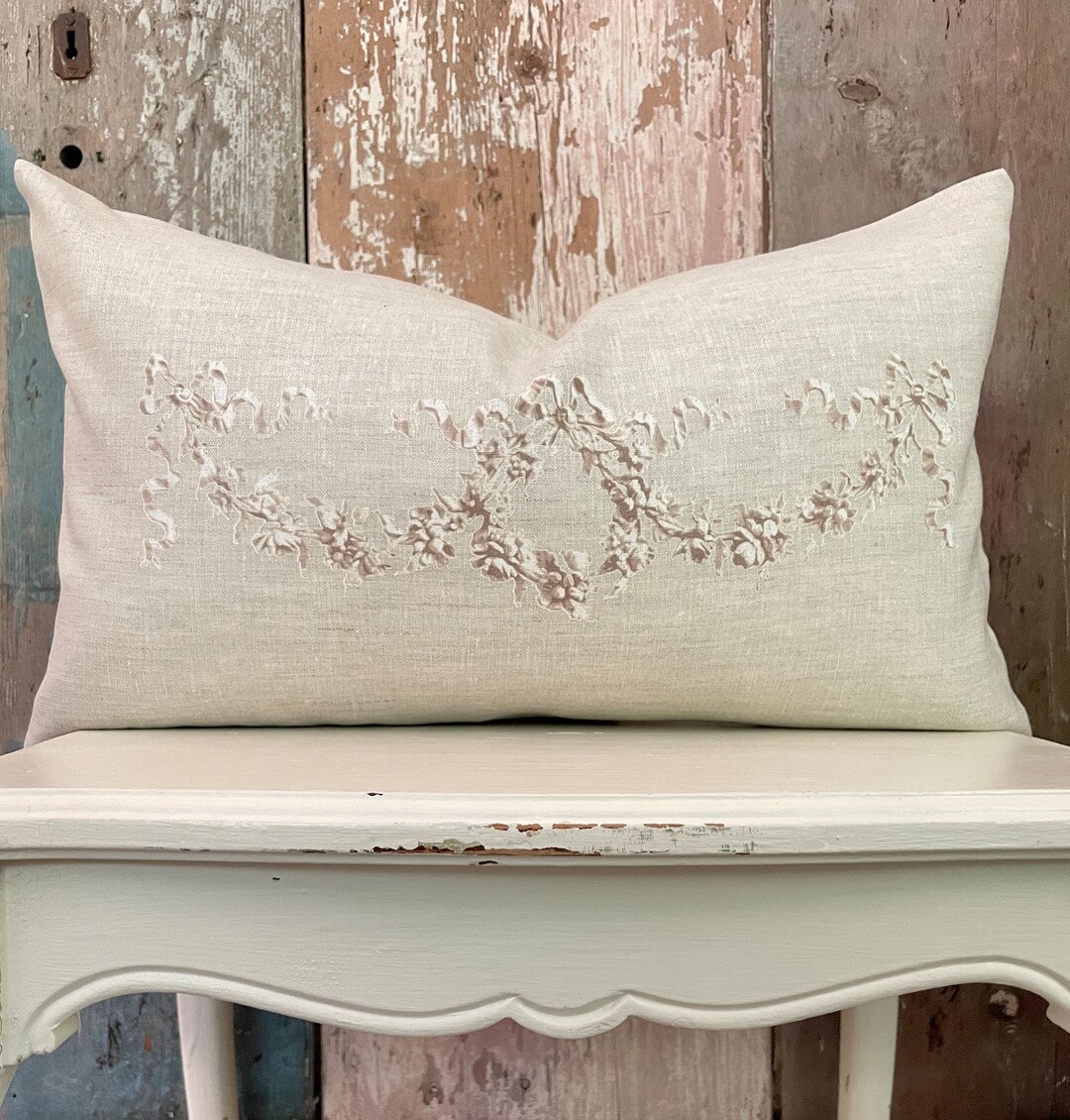 Beige Linen Lumbar Pillow Cover, Shabby French Country Pillow, French ...
