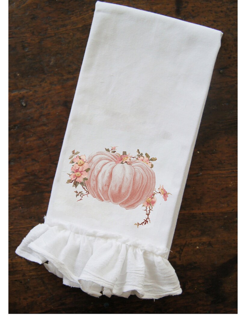 Pumpkin Ruffle Tea Towel Autumn Farmhouse Kitchen Shabby | Etsy