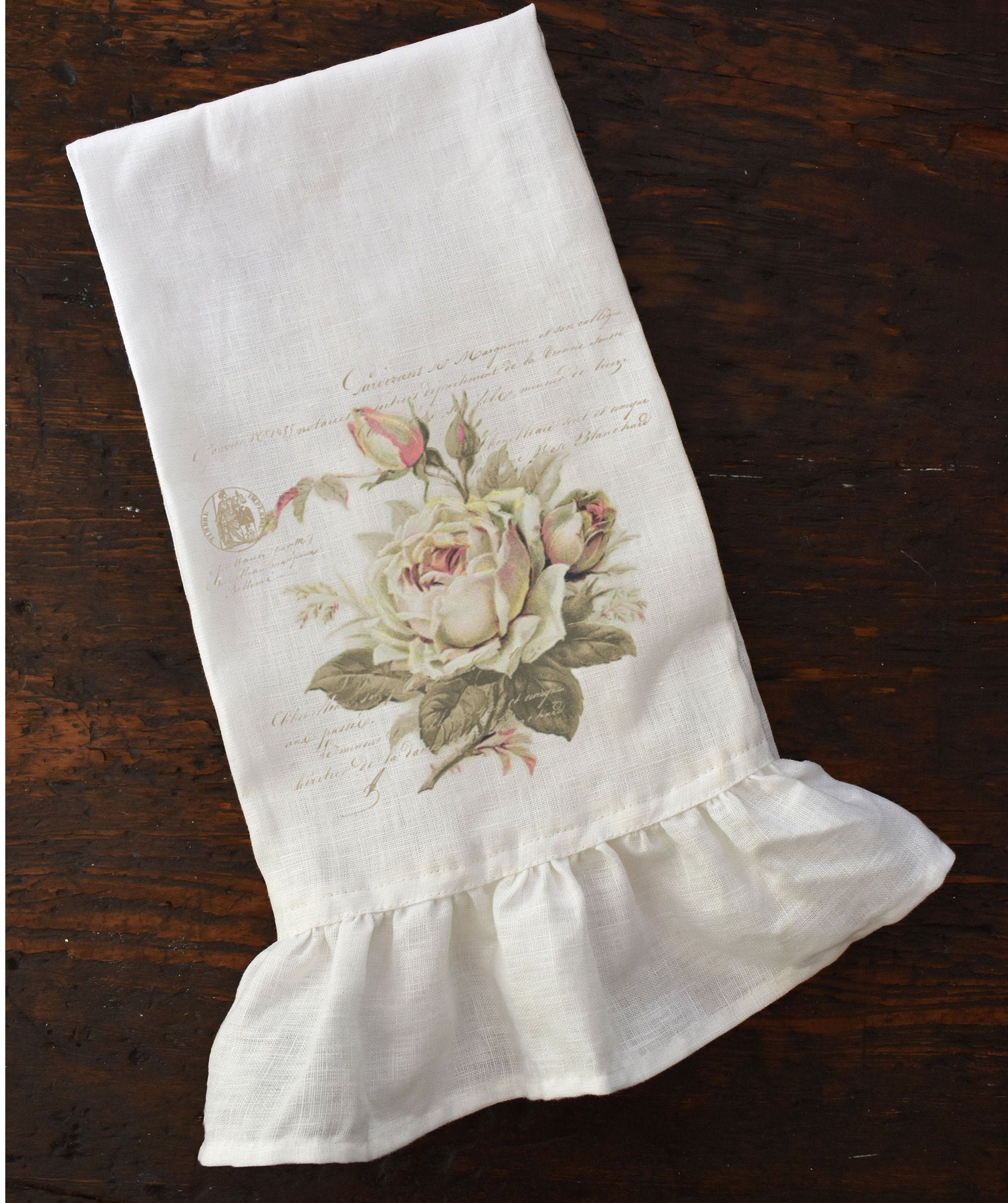 Ruffle Rose Tea Towel Vintage Spring Dishtowel Shabby French - Etsy