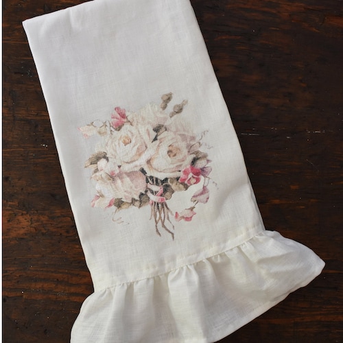 Ruffle Rose Tea Towel Vintage Spring Dishtowel Shabby French - Etsy