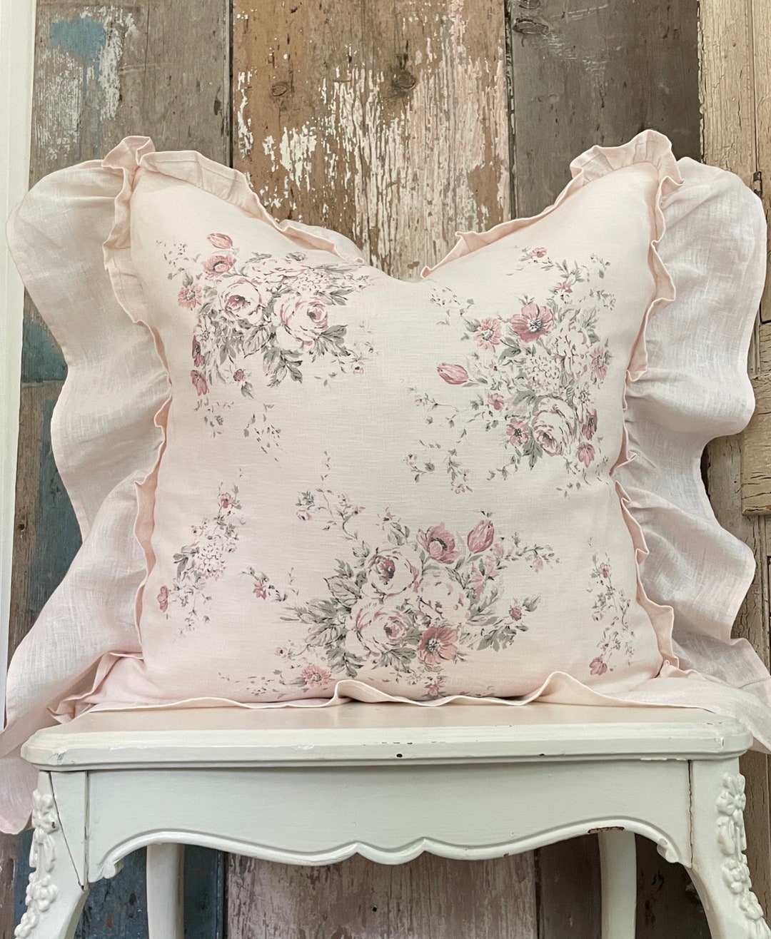Blush Pink Ruffle Pillow Cover, French Country Cushion Cover. Shabby ...