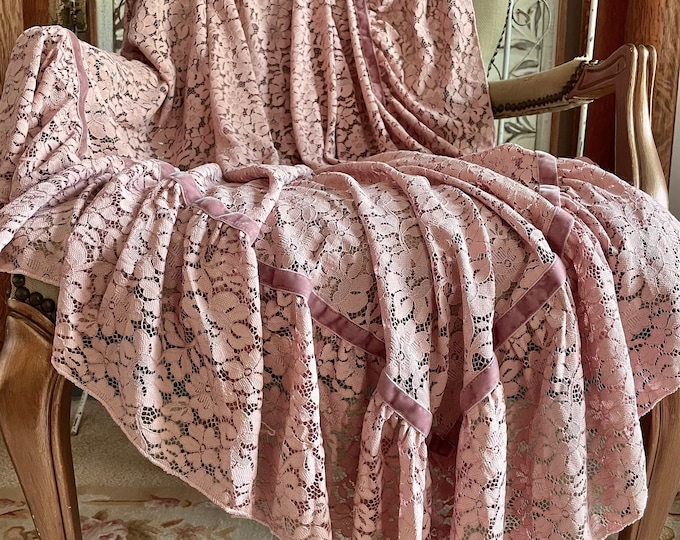 Rose Pink Ruffle Lace Throw, Elegant Photography Prop, Cottage Chic ...