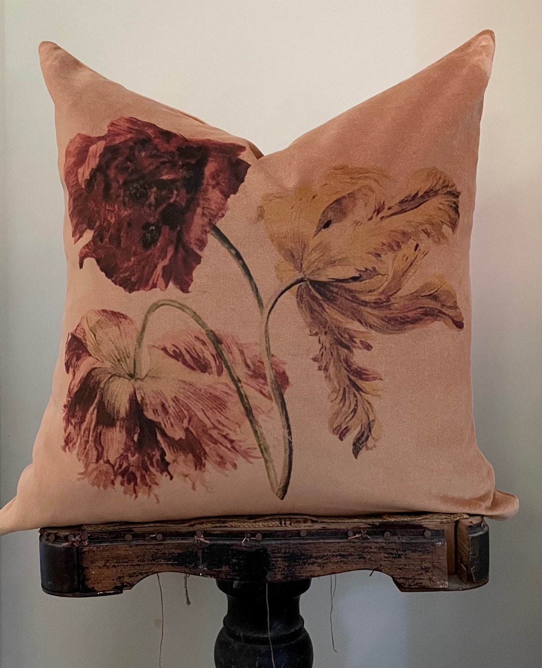 Floral Velvet Pillow Cover, Decorative Fall Farmhouse Throw Pillow ...