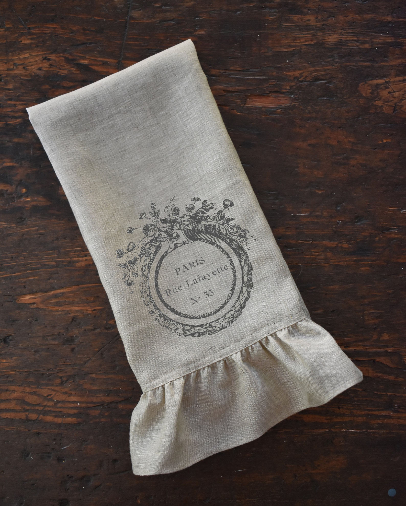 French Linen Ruffle Tea Towel Shabby French Country Farmhouse - Etsy