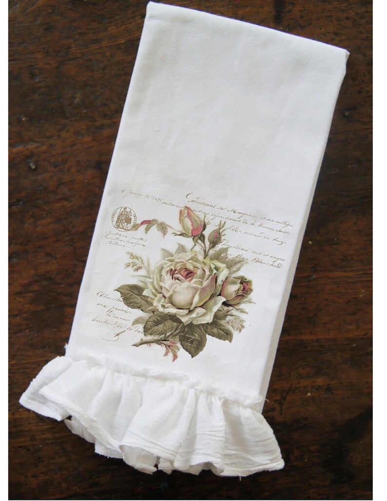 Ruffle Rose Tea Towel Vintage Spring Dishtowel Shabby French | Etsy