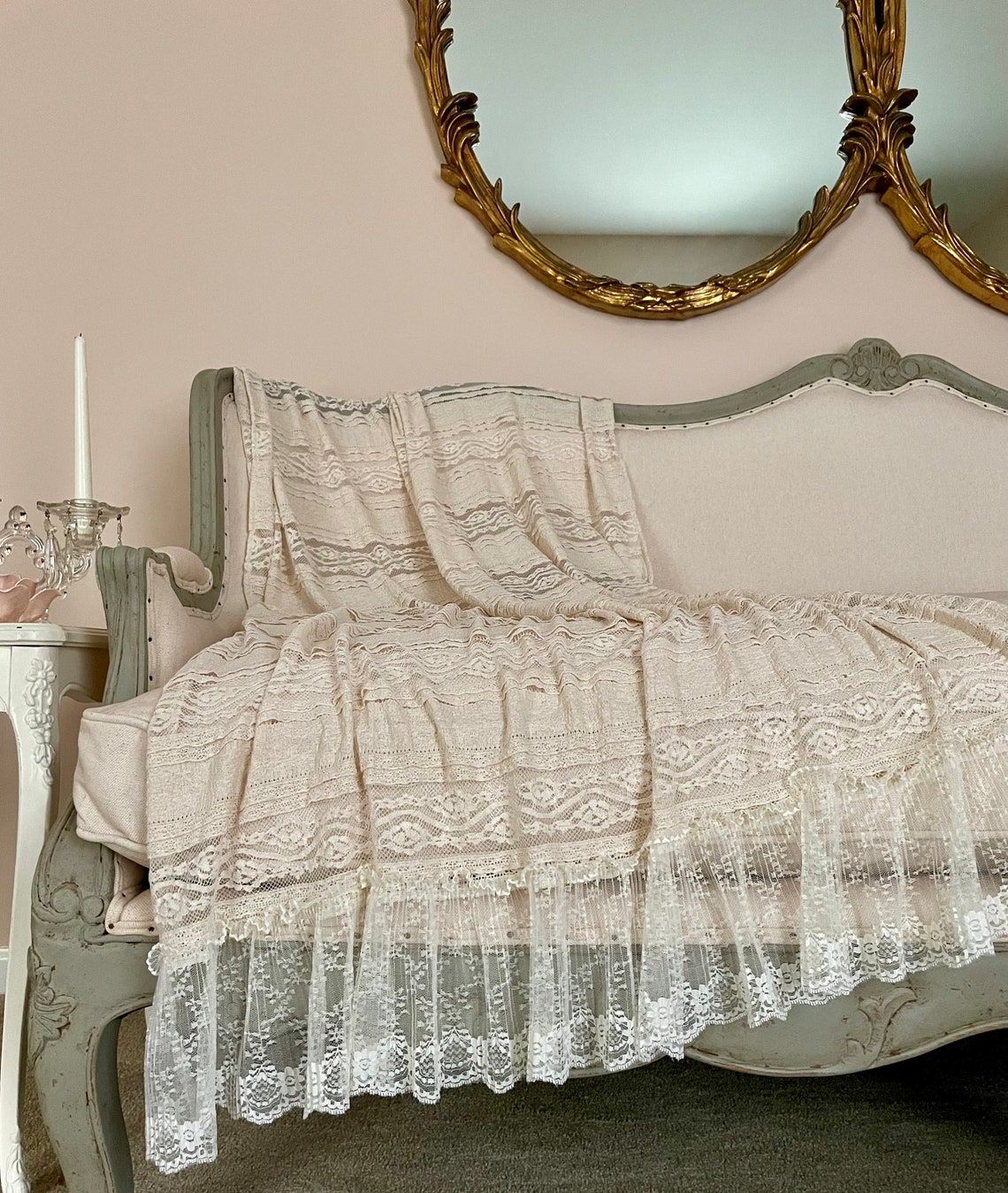 Ivory Ruffle Lace Throw, Elegant Photography Prop, Cottage Chic Blanket ...