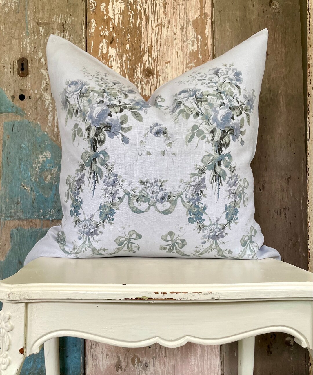 Pale Periwinkle Blue Floral Linen Pillow Cover, Spring Shabby Farmhouse ...