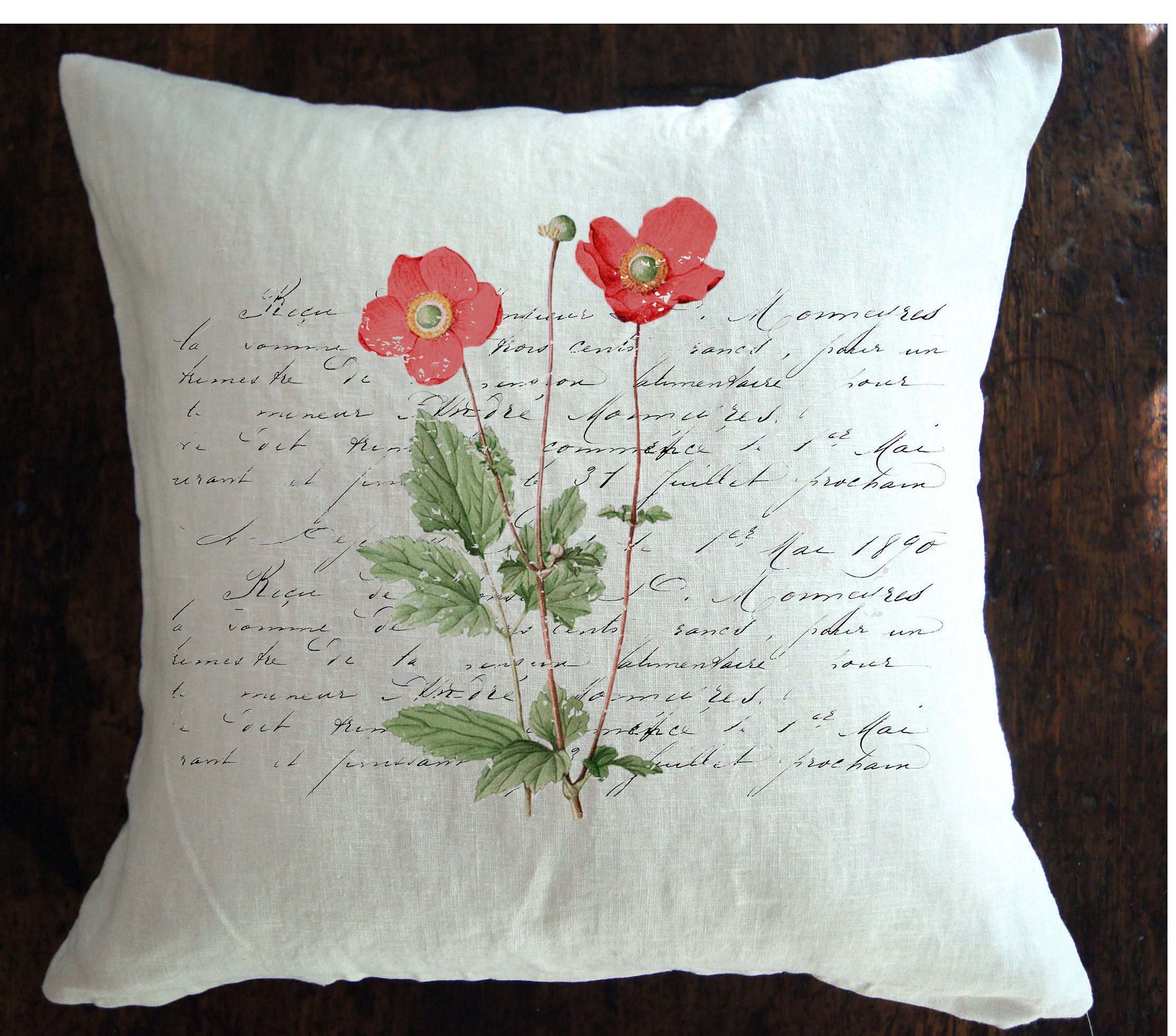 Red Poppy Linen Pillow Cover Farmhouse Pillow Cover Shabby | Etsy