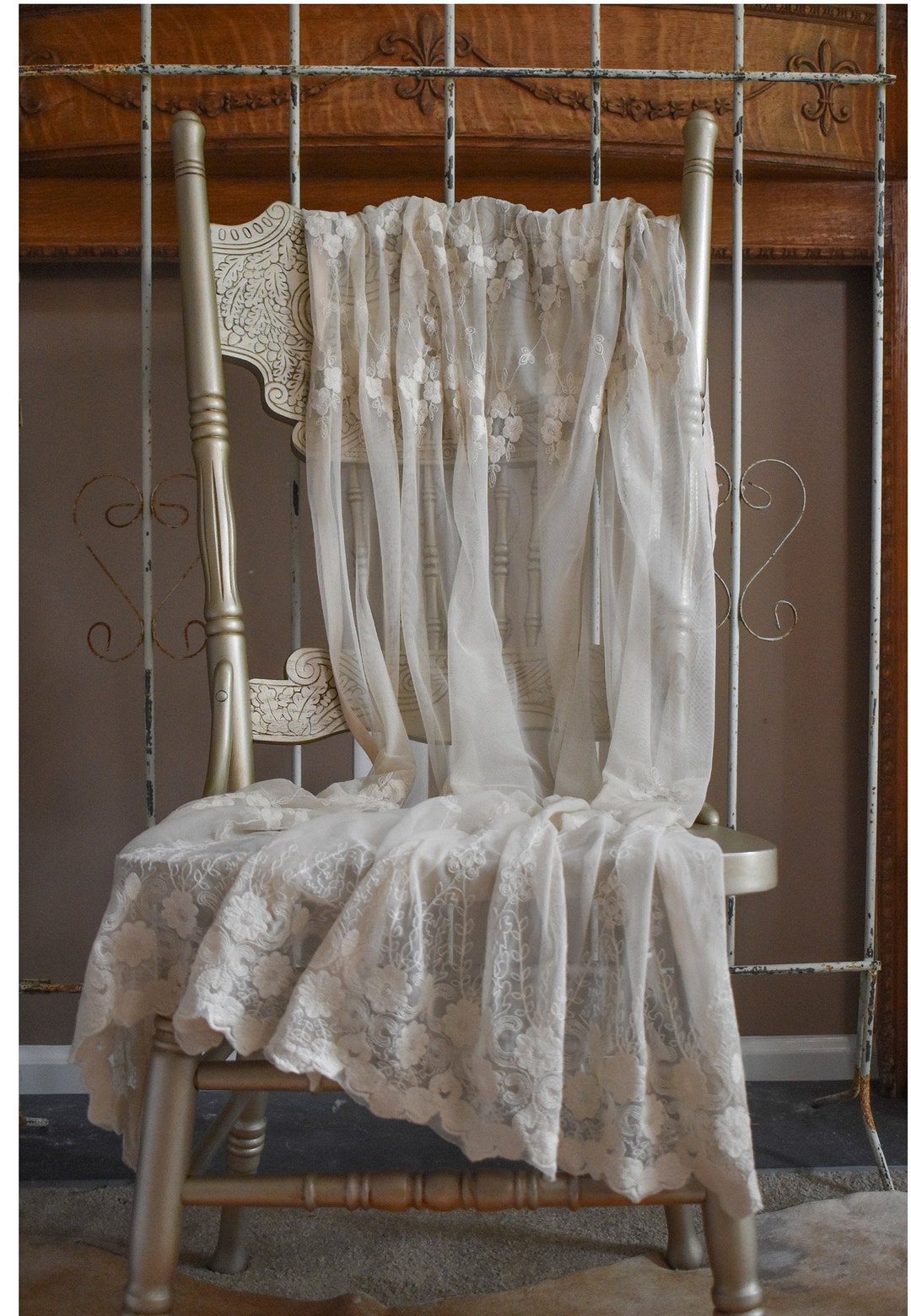 Embroidered Sheer Lace Throw, Light Champagne Beige Bed Scarf, Shabby ...