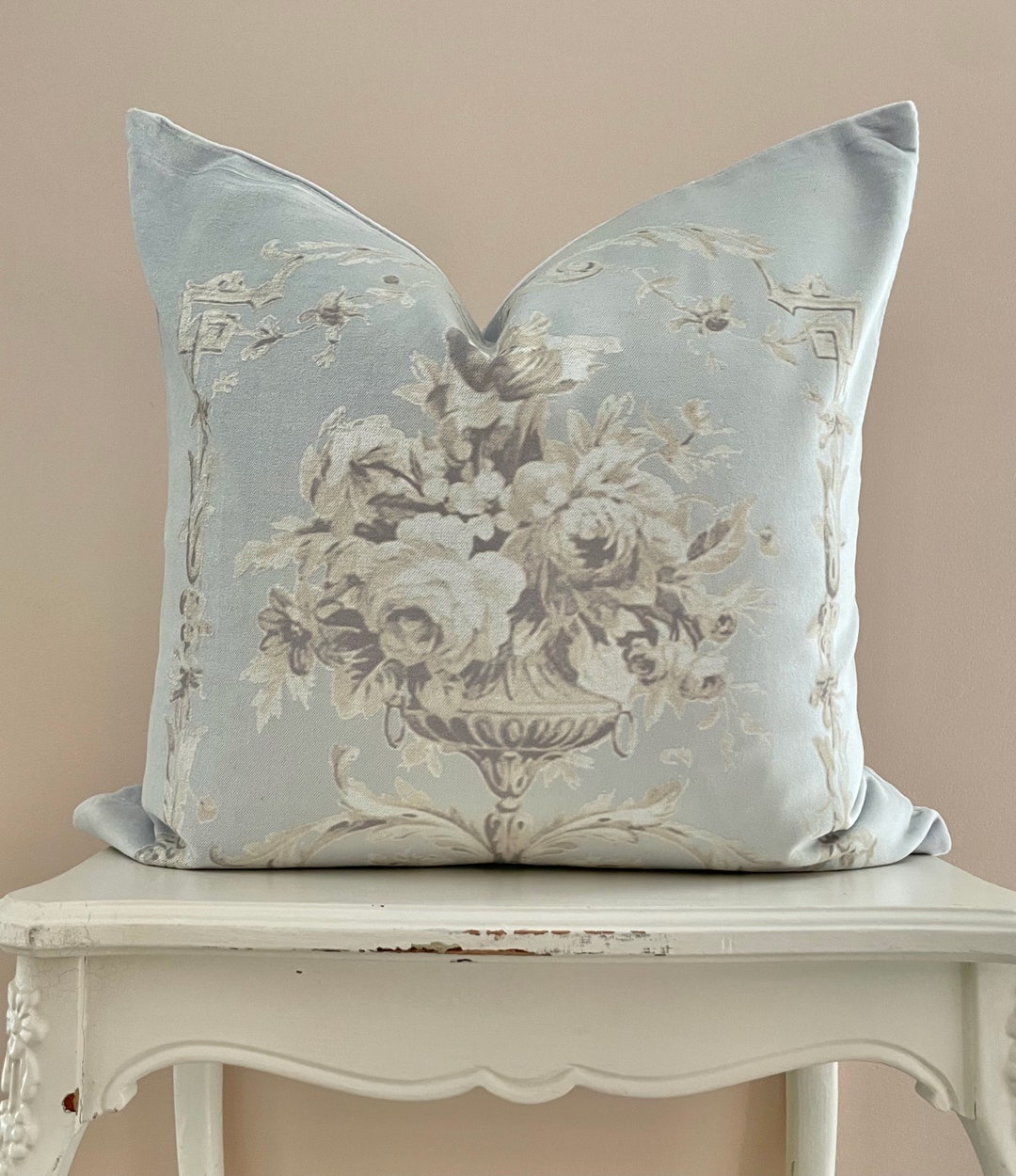 Light Blue Velvet Tapestry Velvet Pillow Cover, Shabby French Country ...
