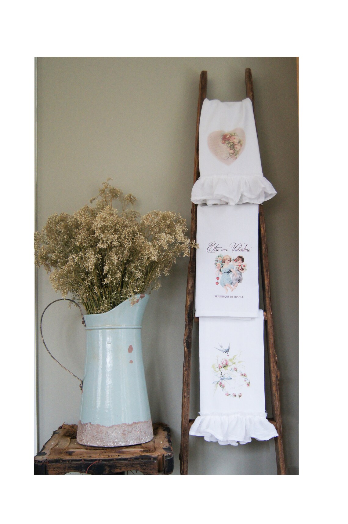 Yellow Rose Ruffle Tea Towel Shabby French Linen Kitchen - Etsy