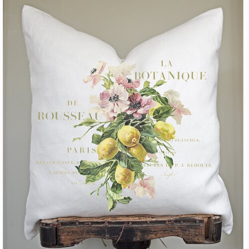 Lemon French Linen Pillow Cover Farmhouse Decor Rustic - Etsy