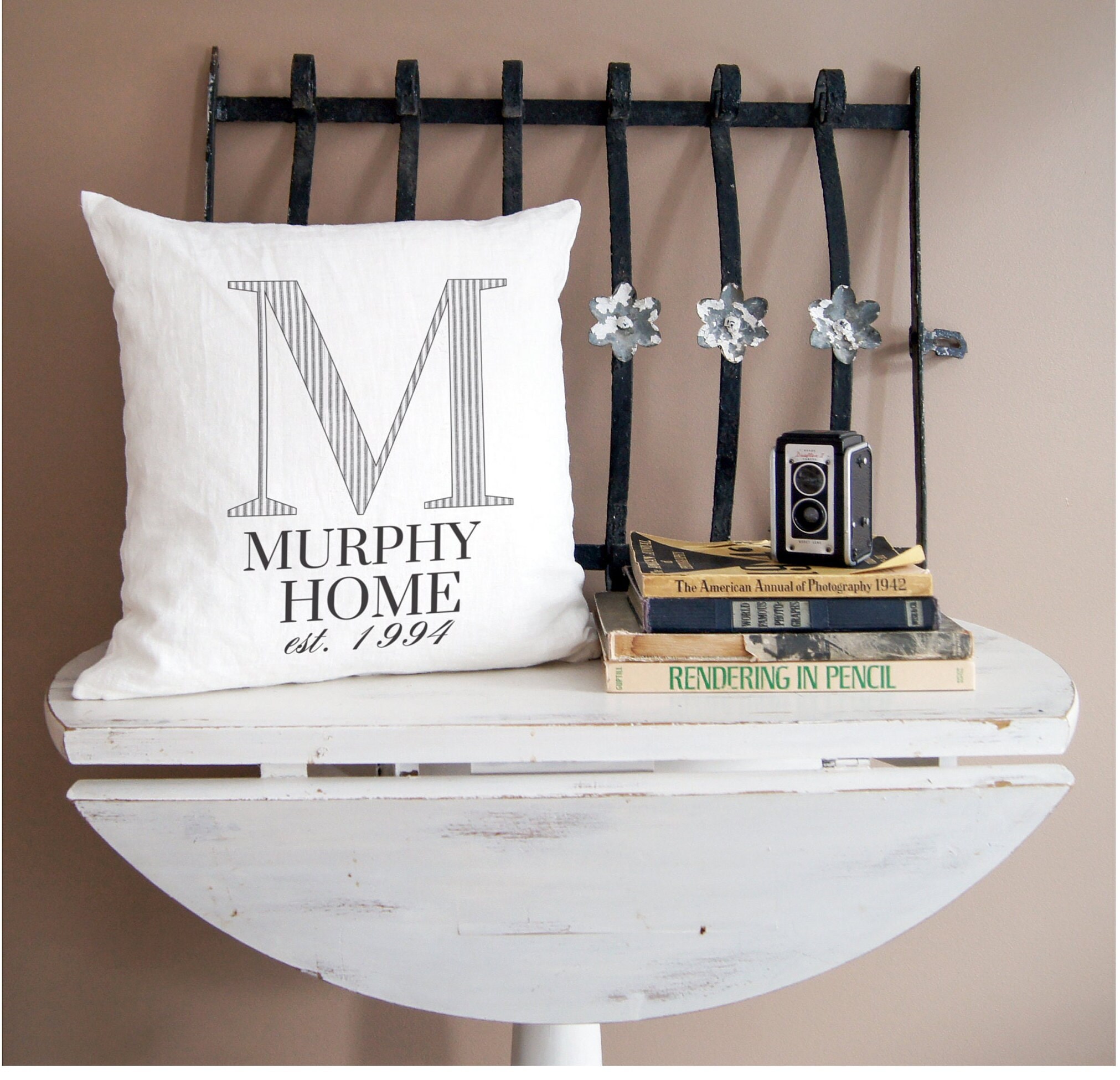 Personalized Home Decor Ticking Stripe Initial Pillow Cover - Etsy