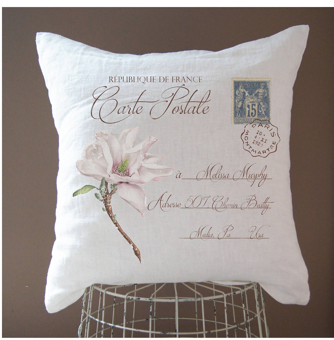 Magnolia Custom Postcard Pillow Cover, Shabby Farmhouse, French Country ...