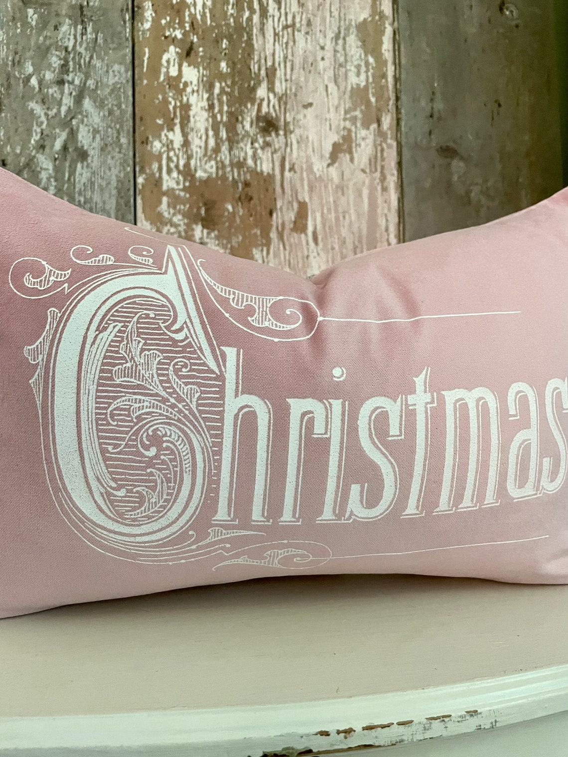 Pink Christmas Velvet Pillow Lumbar Cover Shabby Cottage Chic - Etsy