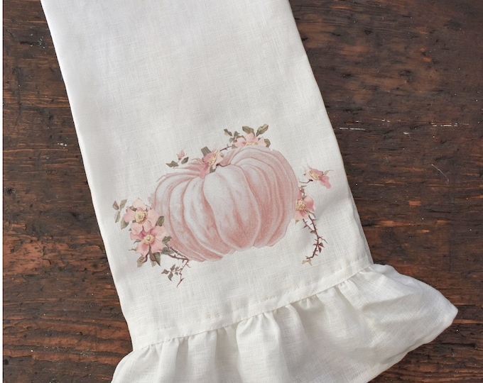 Pumpkin Ruffle Tea Towel Autumn Farmhouse Kitchen Shabby - Etsy