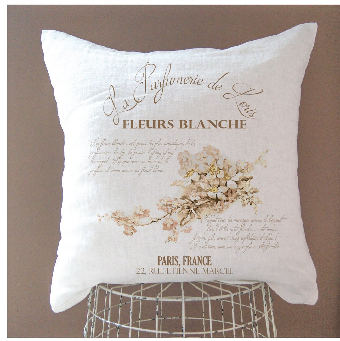 French Linen Pillow Cover. Shabby Country White Floral Cushion. Swedish ...