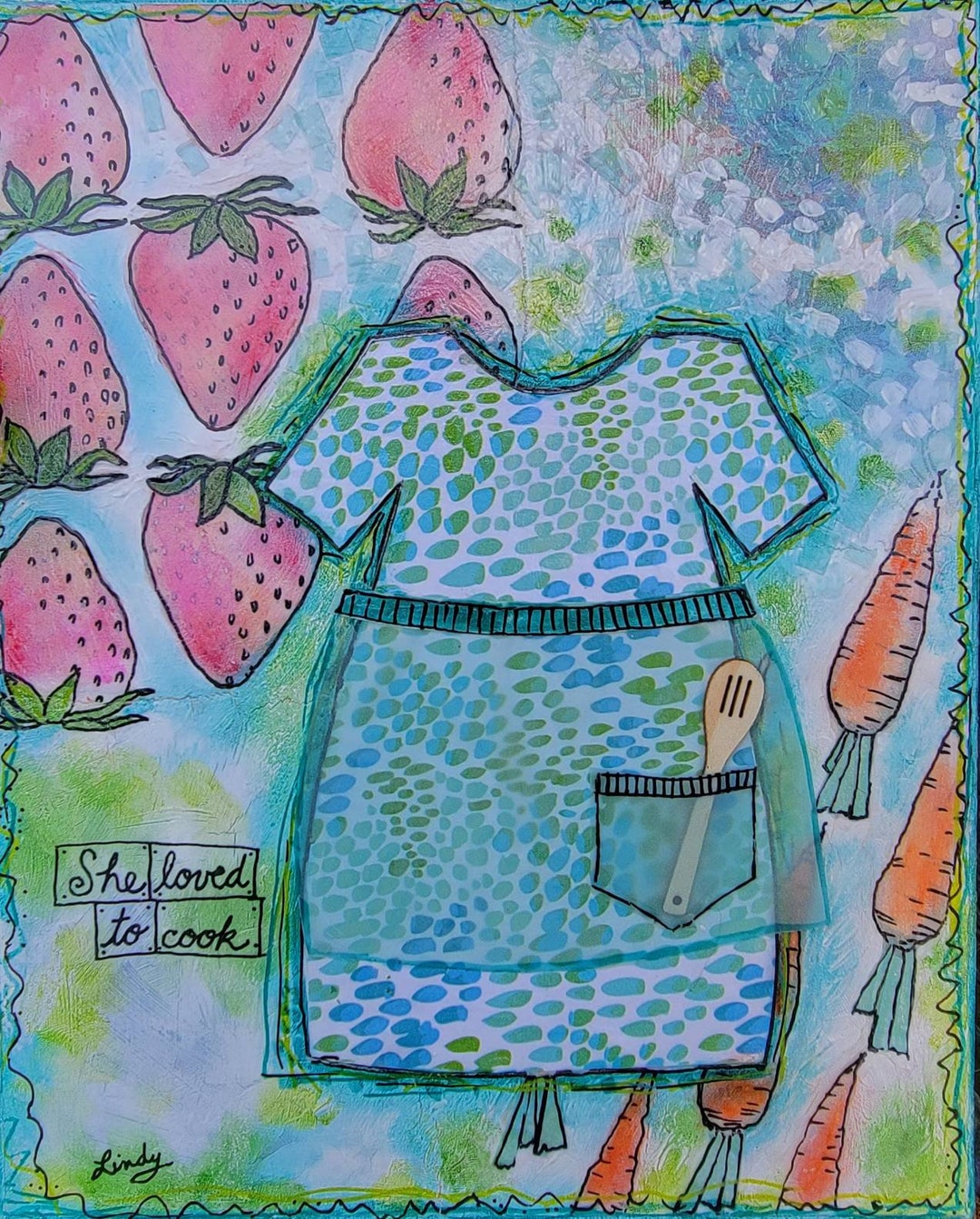 She Loved Cooking, Art Painting Collage, Mixed Media Canvas ...