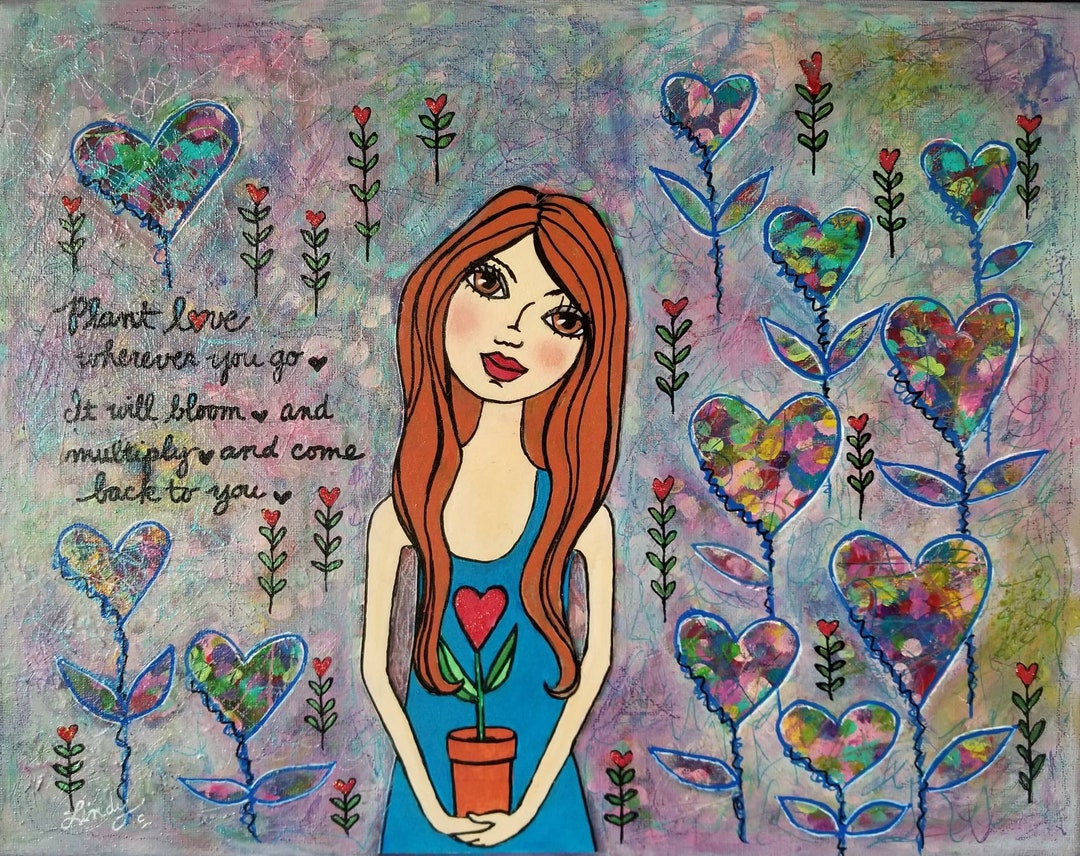 Love Comes Back, Art Painting Abstract, Mixed Media Canvas, Flowers ...