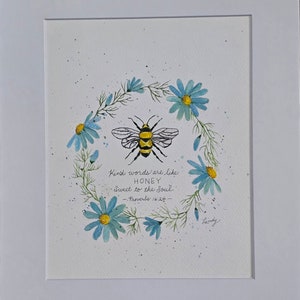 A Proverb, Art Watercolor Painting, Honeybee Bumblebee Flowers, Daisies ...