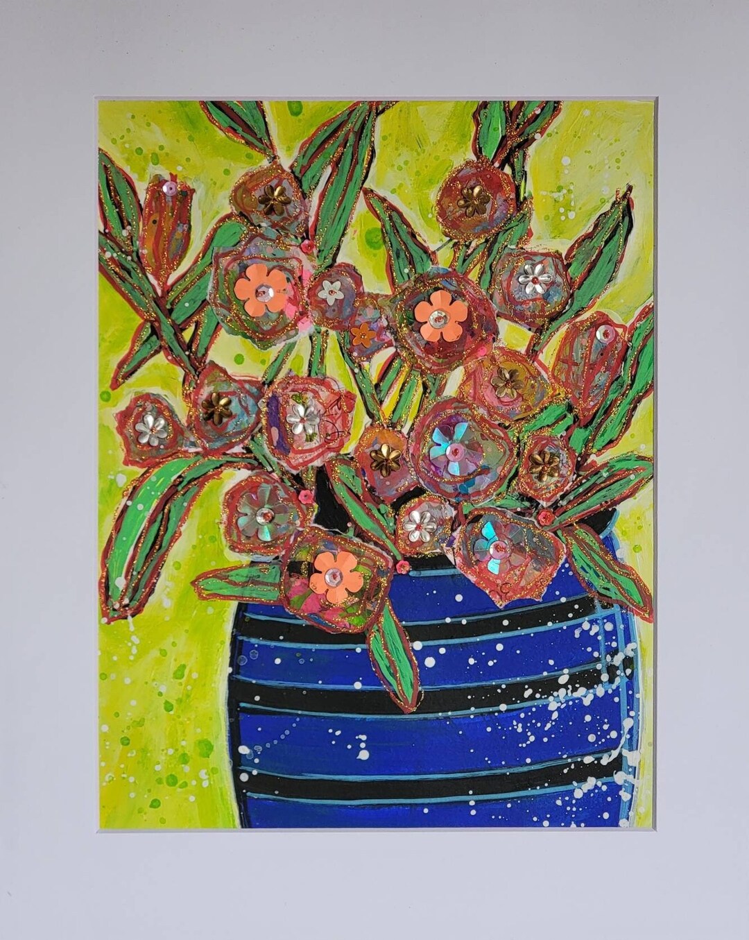 Flower Power, Framed Art Painting 3D, Collage, Mixed Media Abstract ...