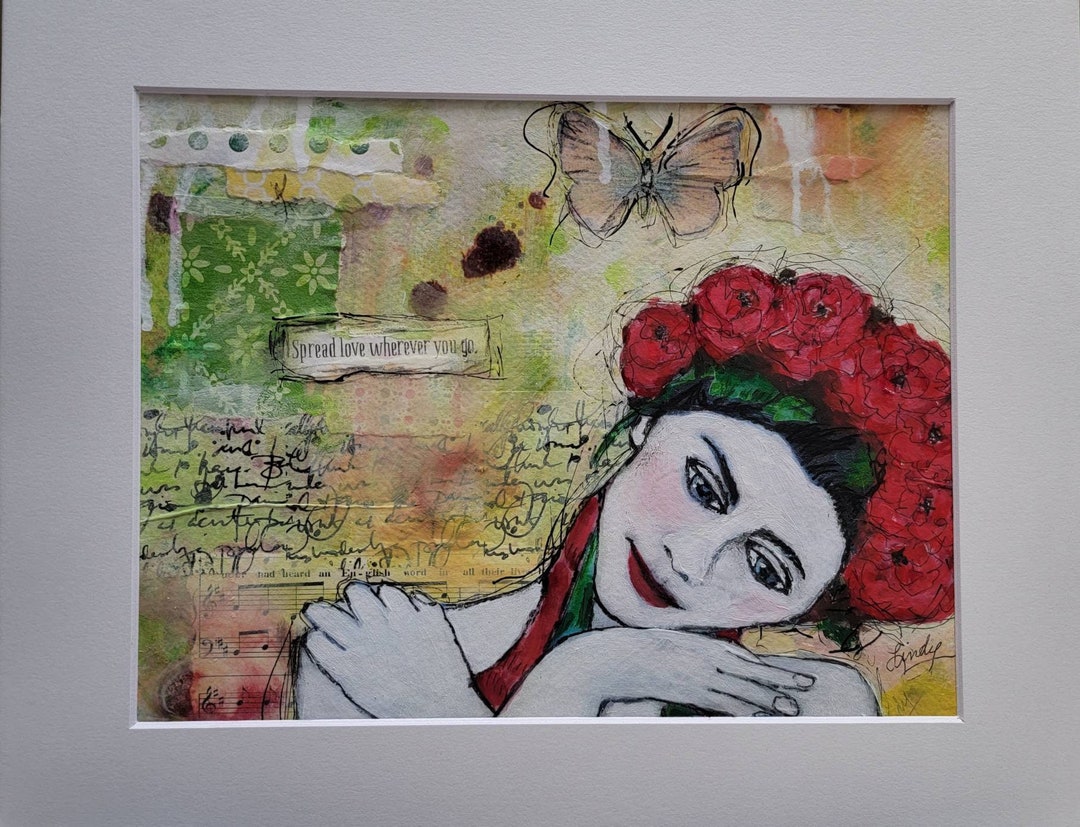Spread Love, Art Collage Painting, Abstract Mixed Media, Geisha ...