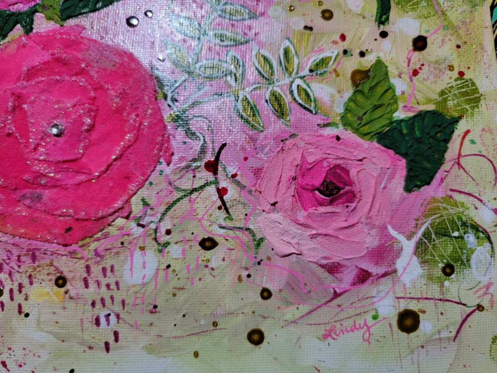 Art Painting Collage, Frosted Rose, Mixed Media Impasto, Decor Gift ...