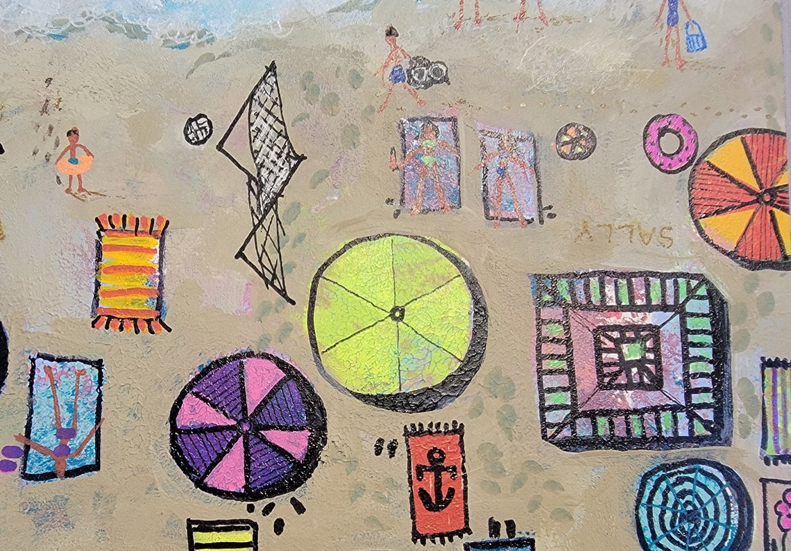 Beach Vacation Art Painting Mixed Media Sand Surf Sea - Etsy