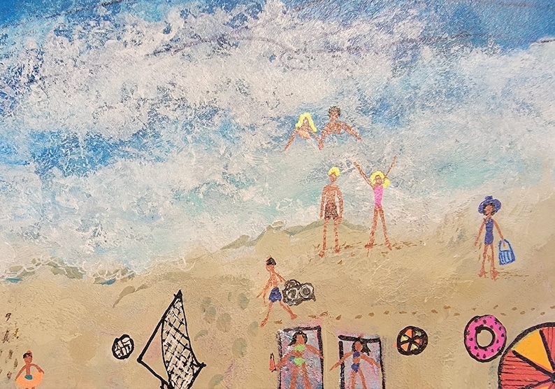 Beach Vacation Art Painting Mixed Media Sand Surf Sea - Etsy