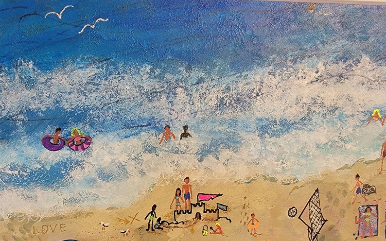 Beach Vacation Art Painting Mixed Media Sand Surf Sea - Etsy