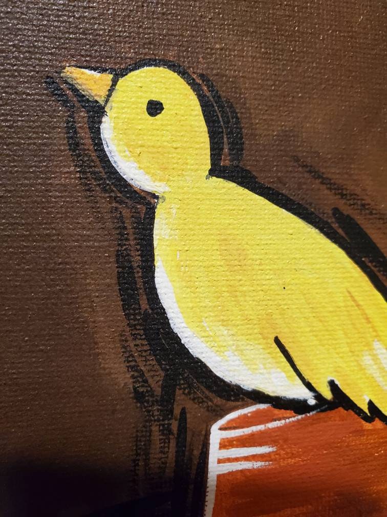 Art Painting, Canary With Tulips, Acrylic Abstract Canvas, Gift, Bird ...