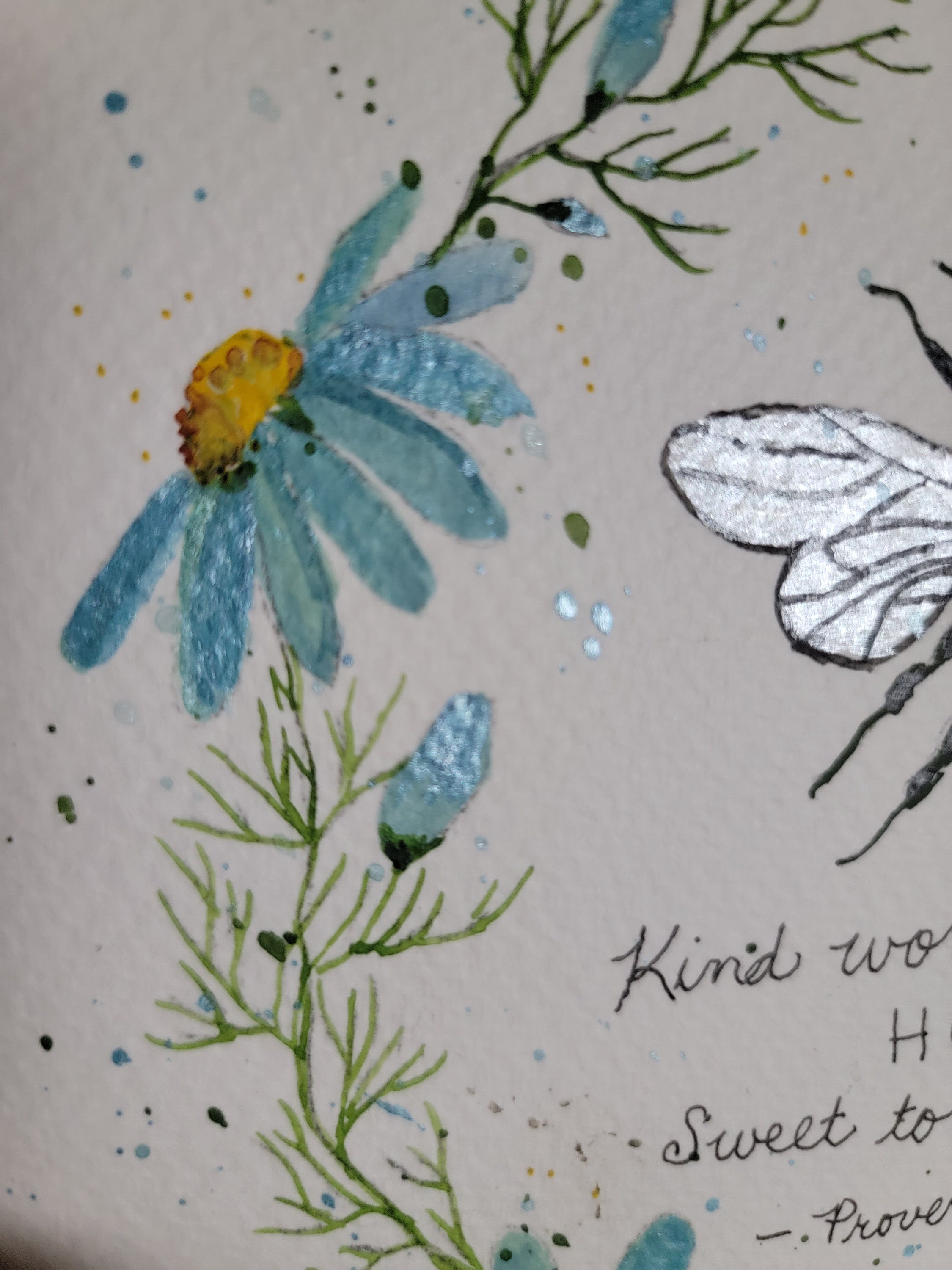 A Proverb, Art Watercolor Painting, Honeybee Bumblebee Flowers, Daisies ...