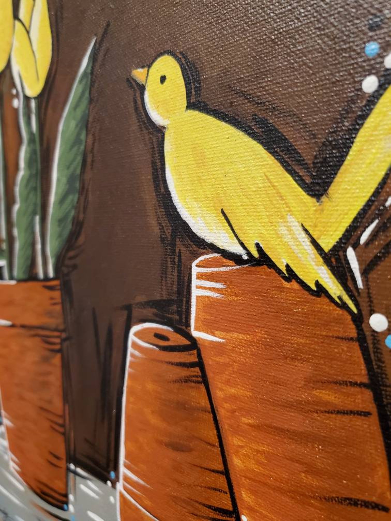 Art Painting, Canary With Tulips, Acrylic Abstract Canvas, Gift, Bird ...