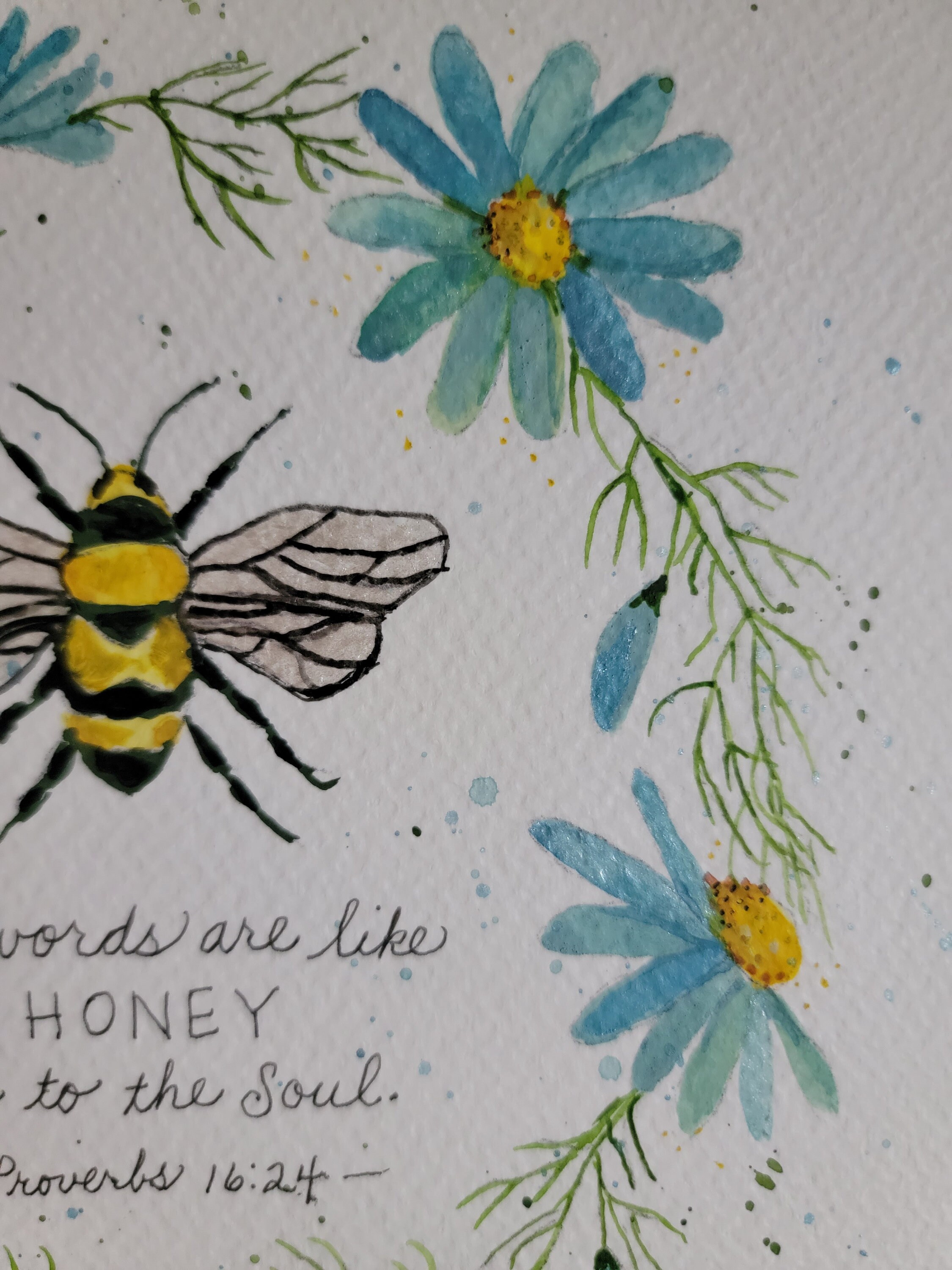 A Proverb, Art Watercolor Painting, Honeybee Bumblebee Flowers, Daisies ...