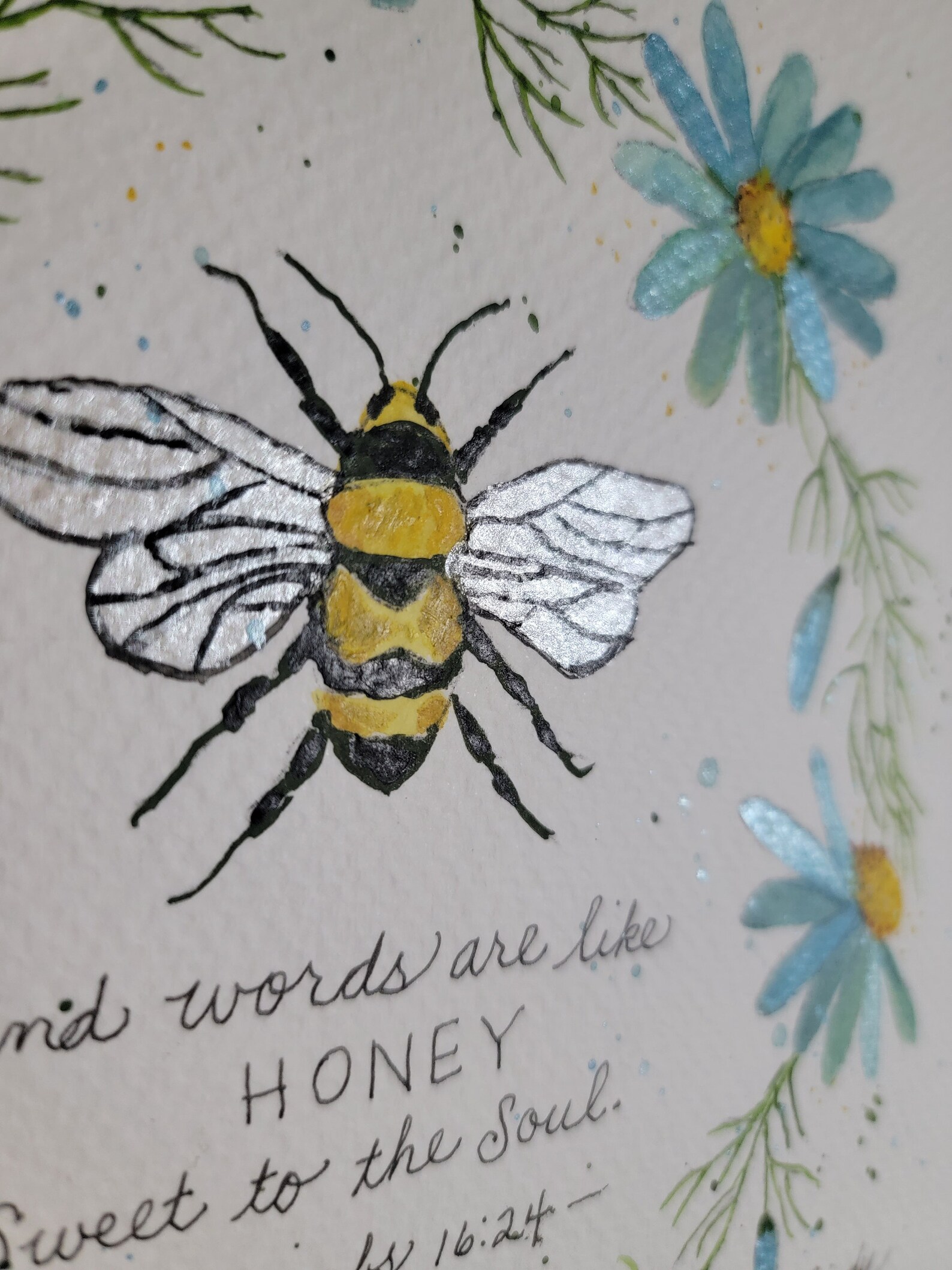 A Proverb, Art Watercolor Painting, Honeybee Bumblebee Flowers, Daisies ...