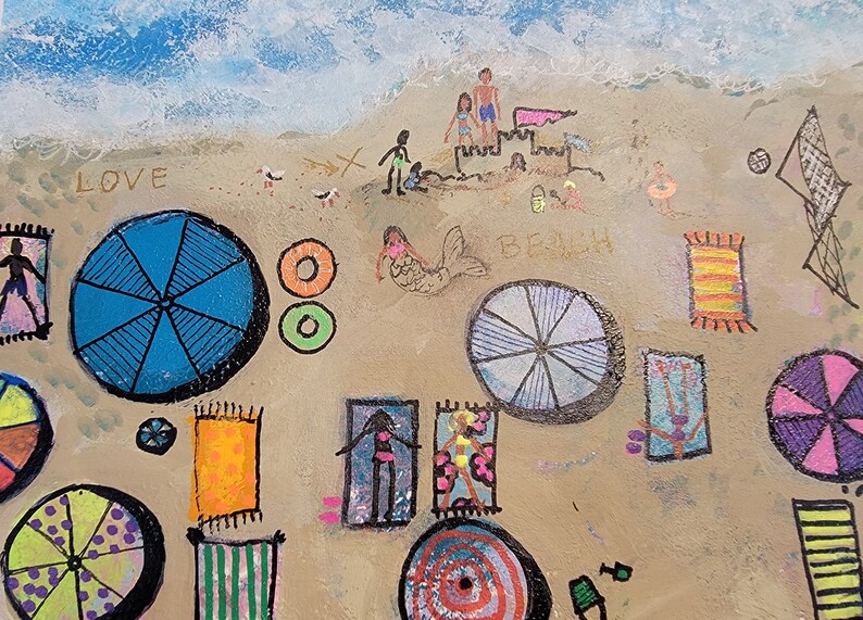 Beach Vacation Art Painting Mixed Media Sand Surf Sea - Etsy