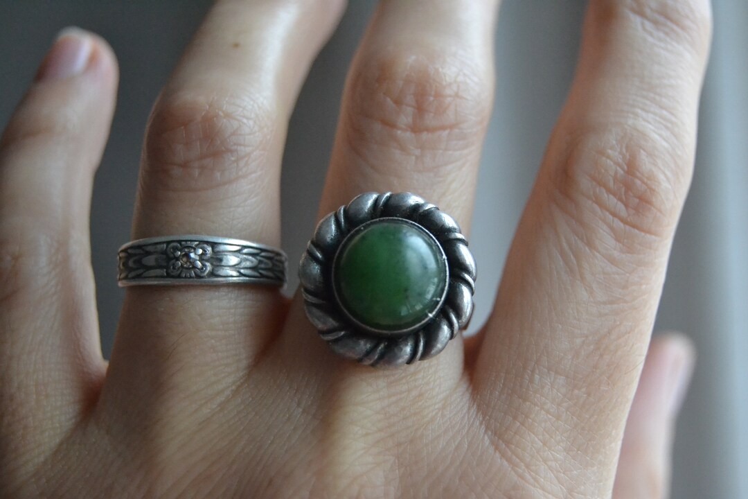 Ukrainian Vintage Sterling Silver Natural Jade Ring, Green Jade ...