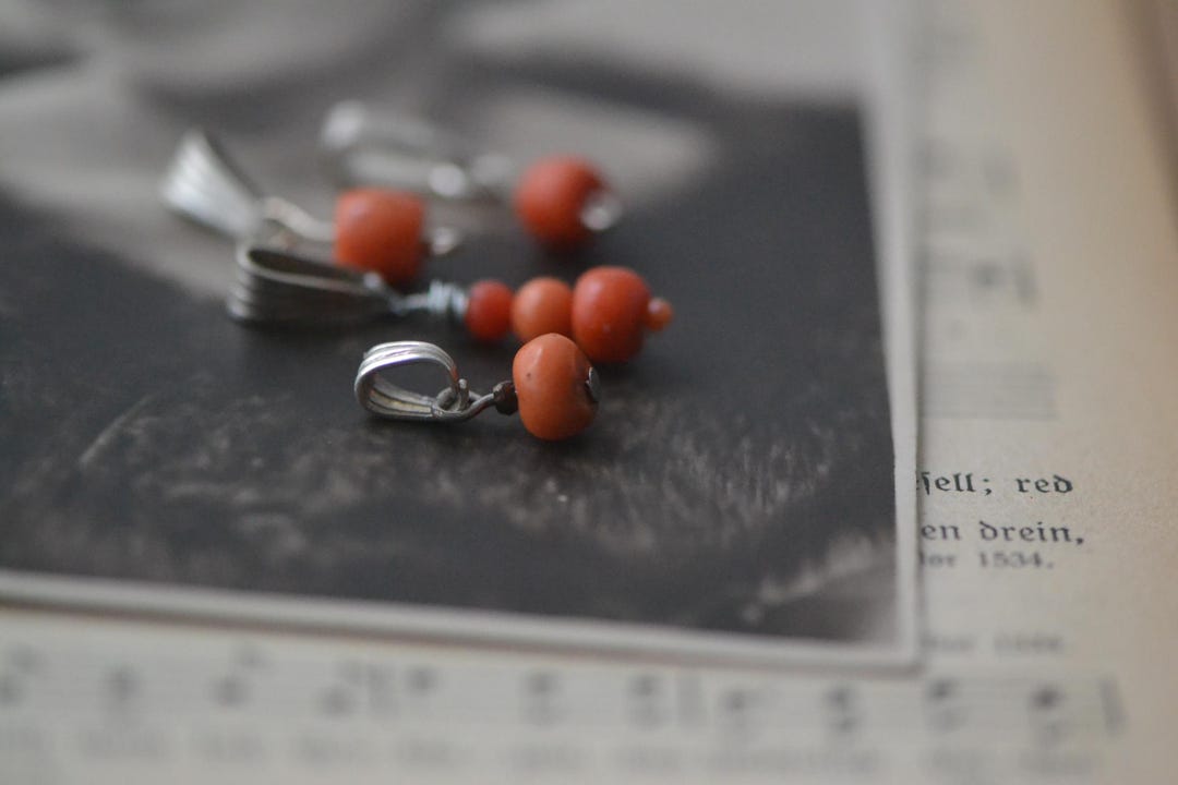 Lot of 4 Charms With Antique Natural Coral Beads, Antique Coral Jewelry ...
