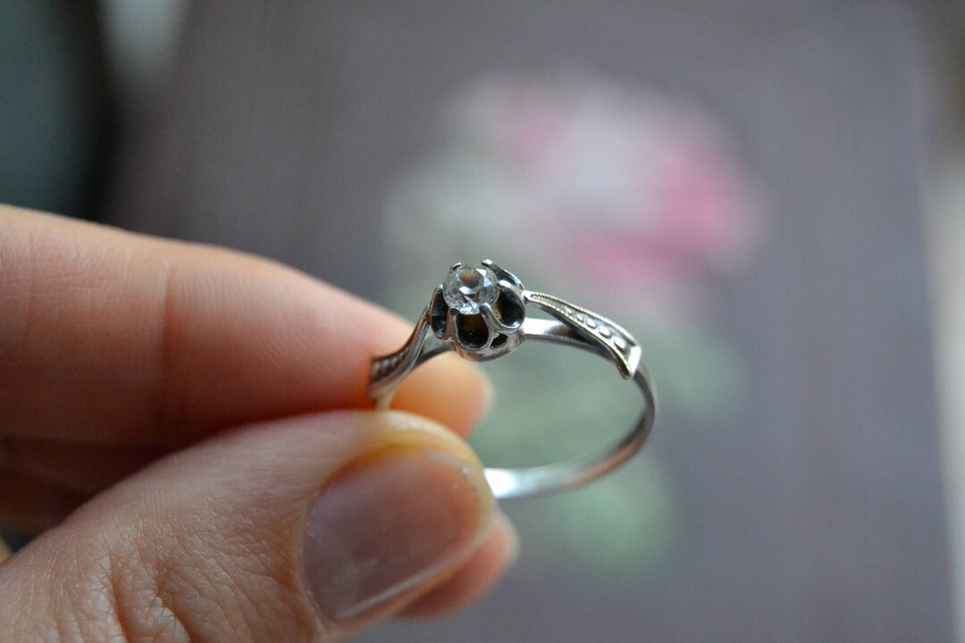 Vintage Soviet Ring, Ukrainian Silver Ring, Small Size Ring, Colorless ...